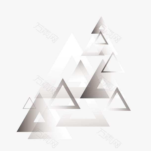 矢量黑白色渐变三角形png元素素材图片下载-万素网