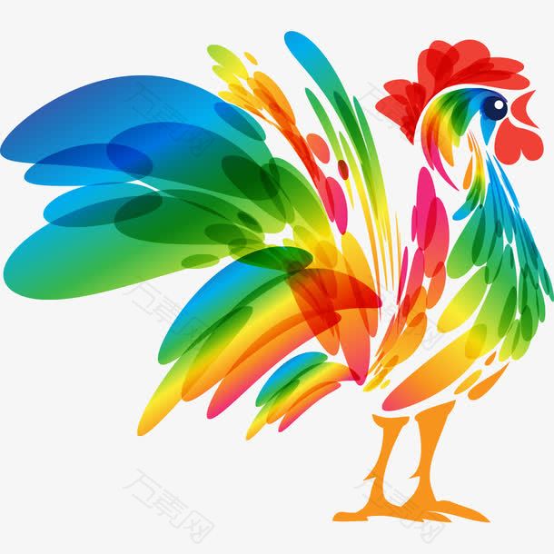 矢量水彩水墨大公鸡png元素素材图片下载-万素网